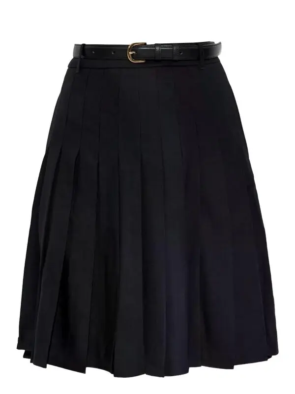 SELF-PORTRAIT Pleated Belted Midi Skirt - Black