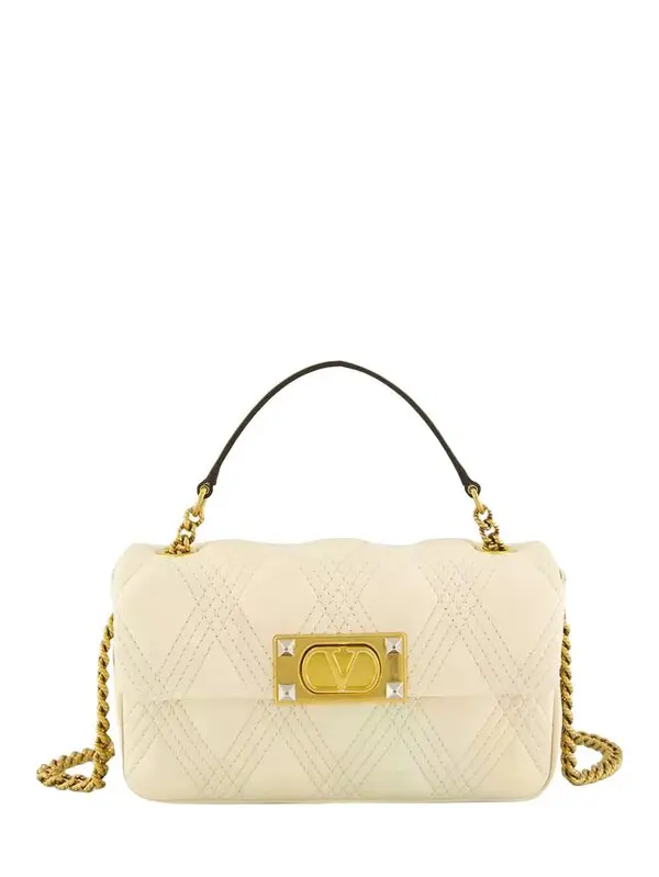 Valentino Garavani Quiltie 67 Leather Shoulder Bag - Neutrals