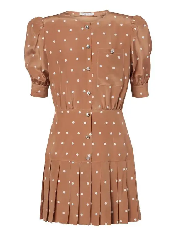 Alessandra Rich Pleated Polka-dot Silk Minidress - Brown