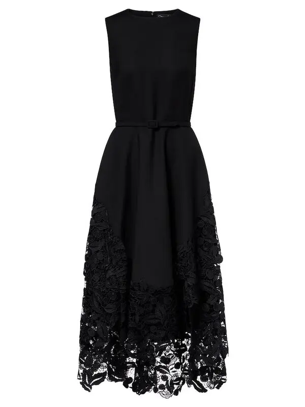 Oscar De La Renta Wool-blend And Lace Cocktail Dress - Black