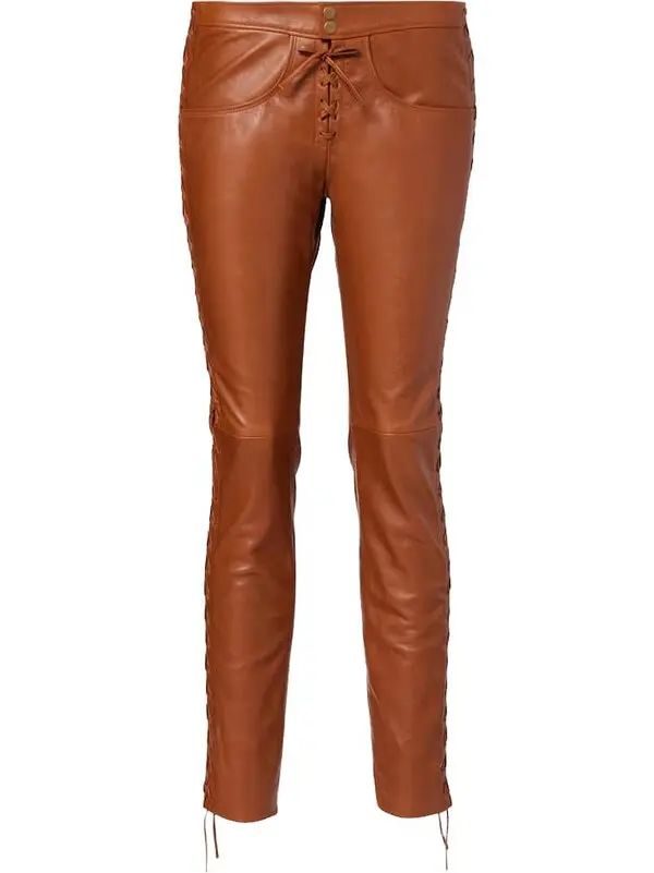Isabel Marant Cyerra Leather Slim Pants - Brown