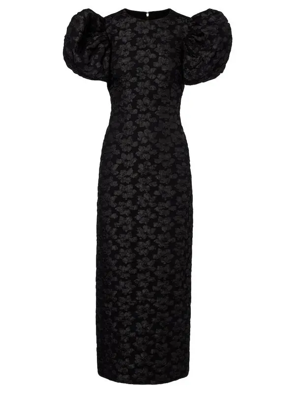 Remain Birger Christensen Floral Jacquard Puff-sleeve Midi Dress - Black
