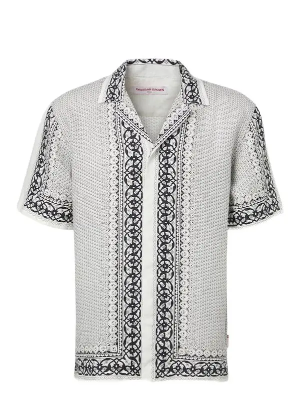 Orlebar Brown Maitan Printed Linen Bowling Shirt - White