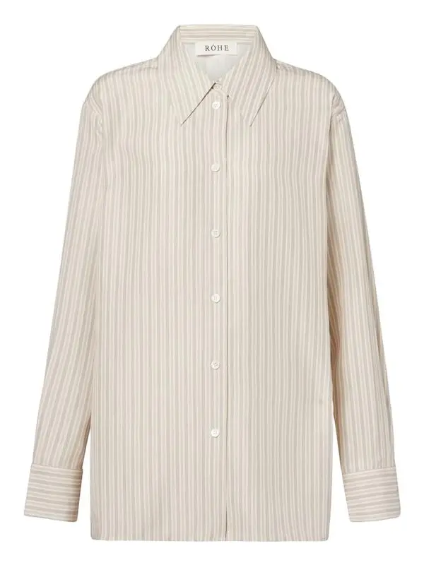 RÓHE Oversized Striped Silk Shirt - Beige