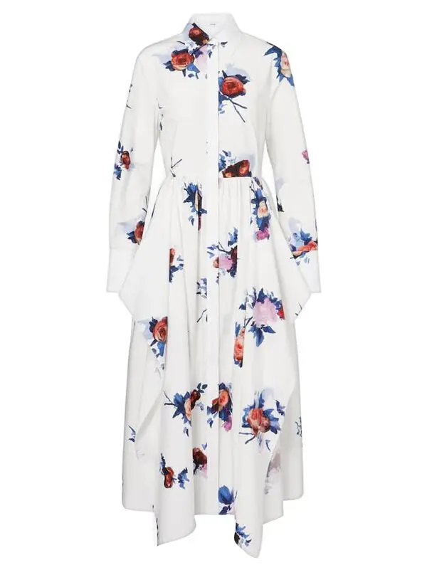 Erdem Floral Cotton Poplin Shirt Dress - White