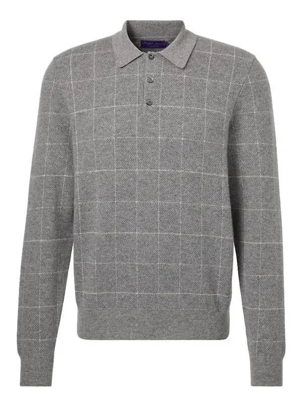 Ralph Lauren Checked Cashmere Polo Sweater - Grey