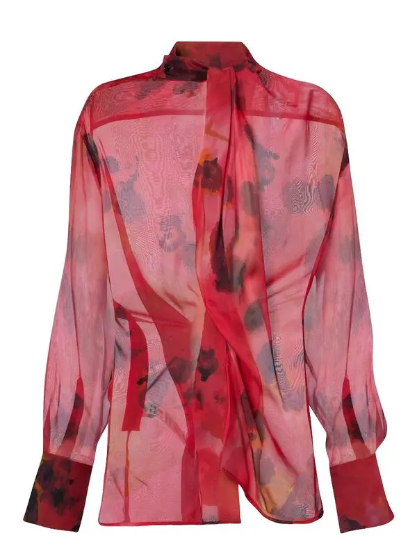 Victoria Beckham Draped Printed Silk Blouse - Red