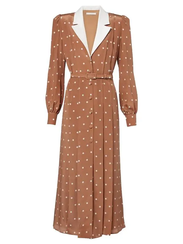 Alessandra Rich Polka-dot Silk Satin Shirt Dress - Brown