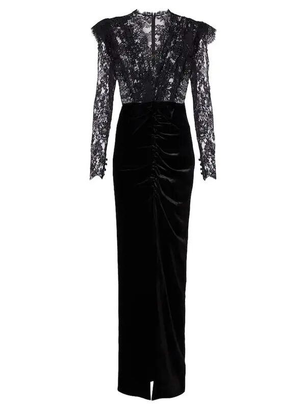Alessandra Rich Lace And Velvet Gown - Black