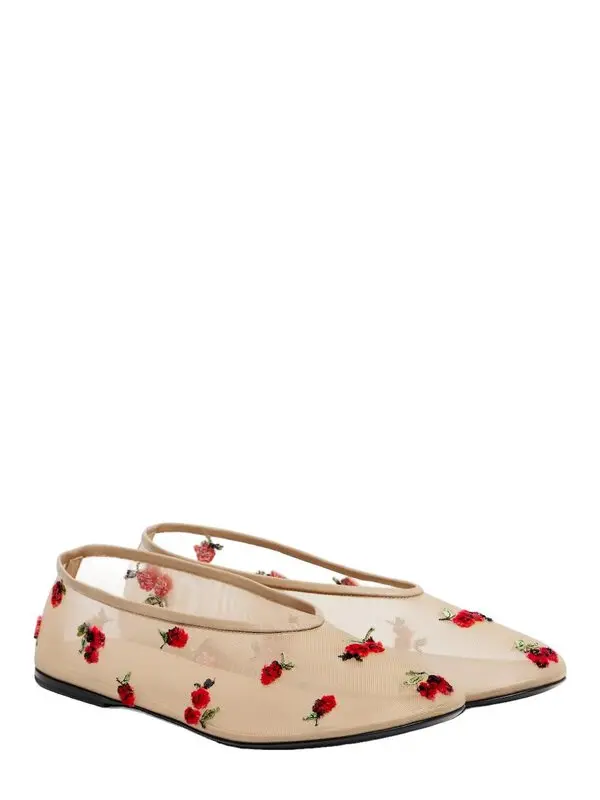 Khaite Marcy Embroidered Mesh Ballet Flats - Transparent
