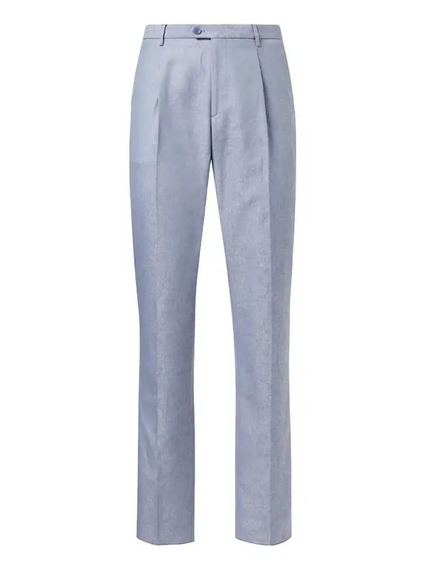 Etro Paisley Cotton Jacquard Straight Pants - Blue