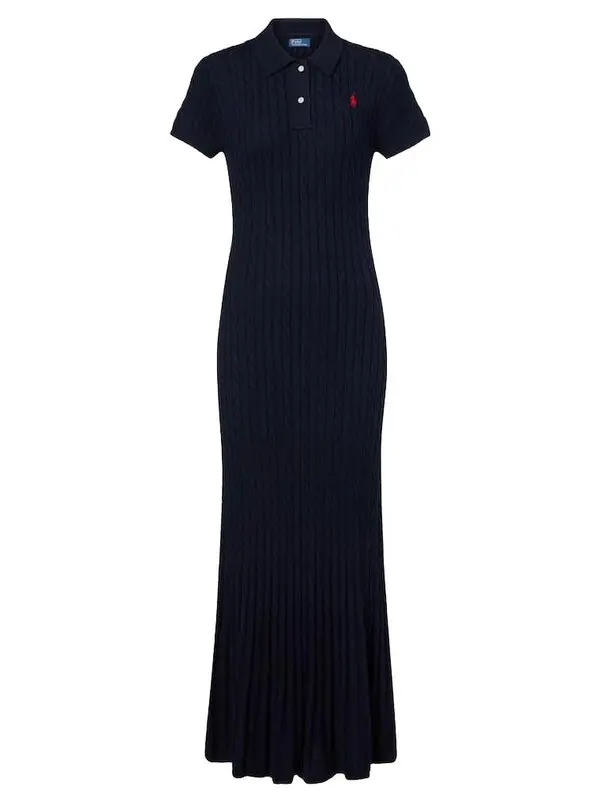 Polo Ralph Lauren Ribbed-knit Cotton-blend Polo Dress - Blue