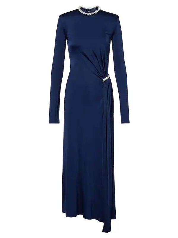 David Koma Crystal-embellished Gathered Midi Dress - Blue