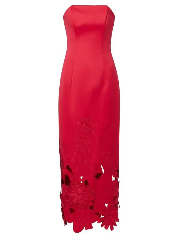 LEO LIN Rayna Floral-appliqué Maxi Dress - Red
