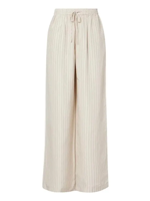 RÓHE Striped Silk Wide-leg Pants - Beige