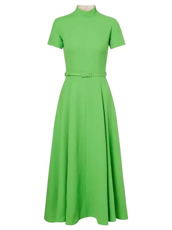 EMILIA WICKSTEAD Camilla Belted Wool Midi Dress - Green