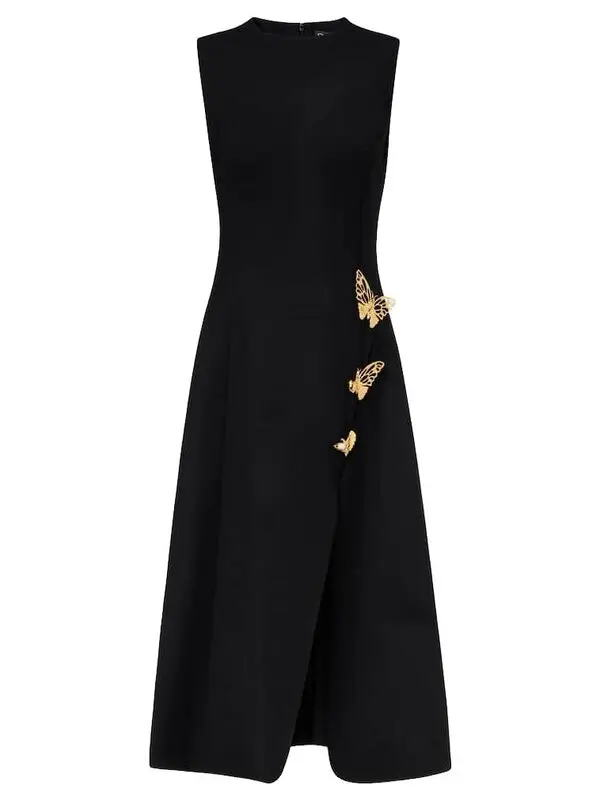 Oscar De La Renta Embellished Wool-blend Cocktail Dress - Black