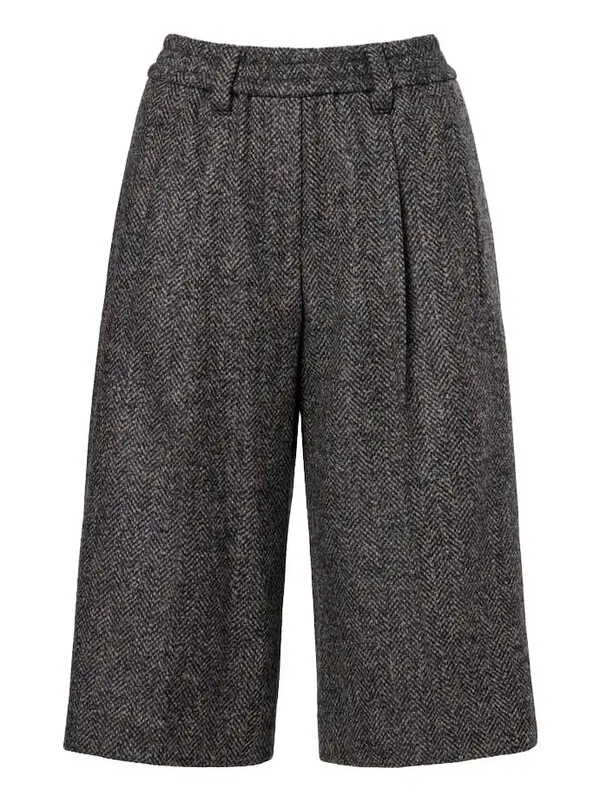 Brunello Cucinelli Herringbone Wool-blend Shorts - Grey