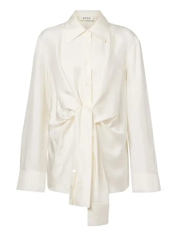RÓHE Draped Silk Satin Shirt - White