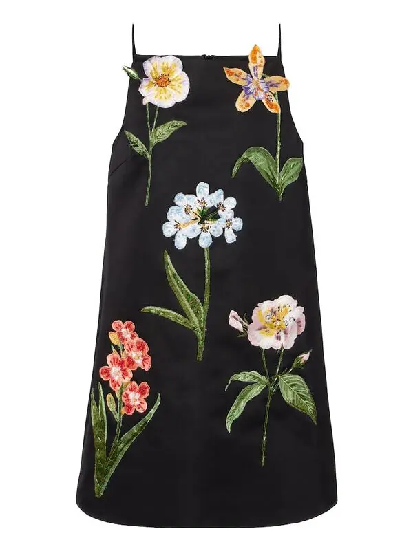 LEO LIN Leia Floral-appliqué Minidress - Black
