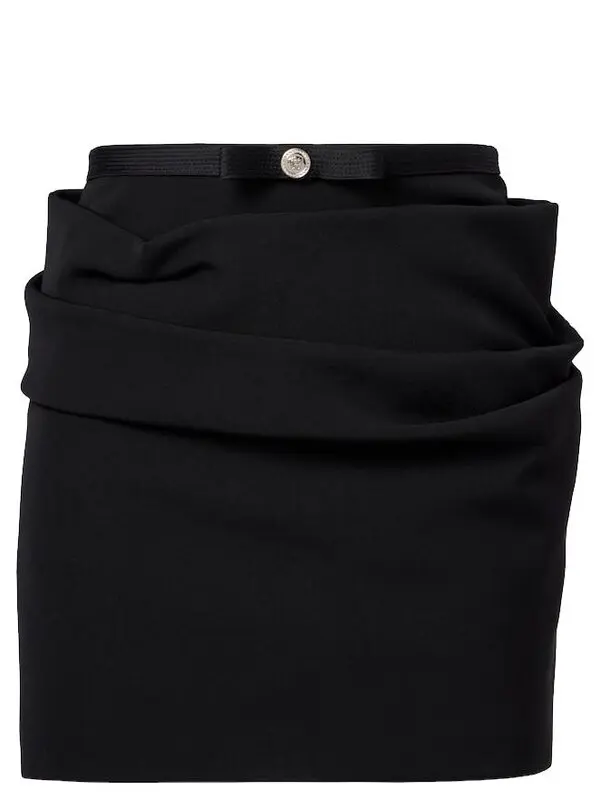 Versace Draped Virgin Wool Gabardine Miniskirt - Black