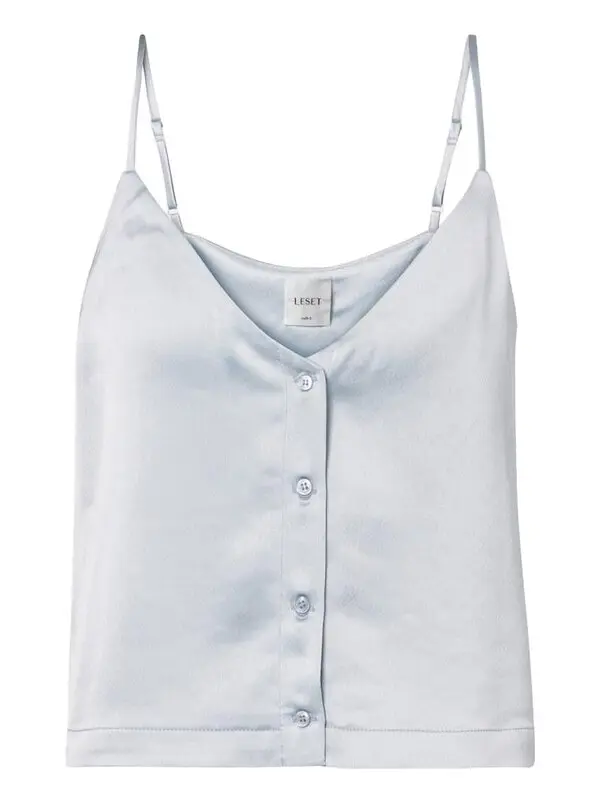 LESET Barb Button Satin Camisole - Blue