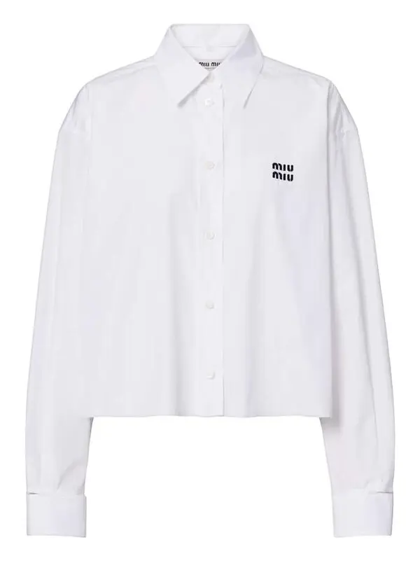 Miu Miu Cropped Cotton Poplin Shirt - White