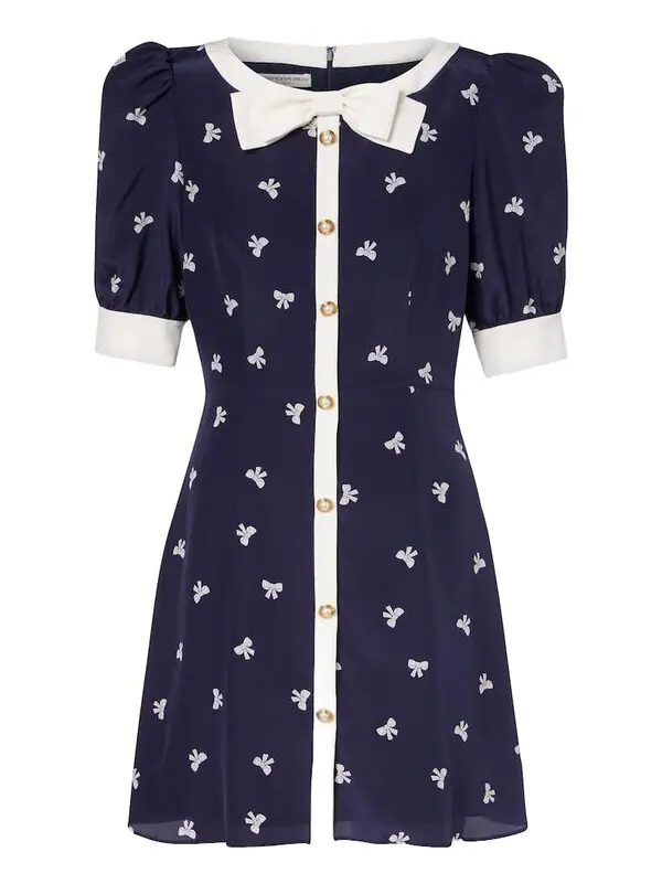 Alessandra Rich Bow-detail Polka-dot Silk Minidress - Blue