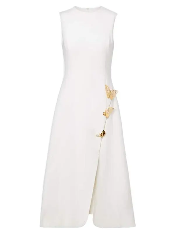 Oscar De La Renta Embellished Wool-blend Cocktail Dress - White