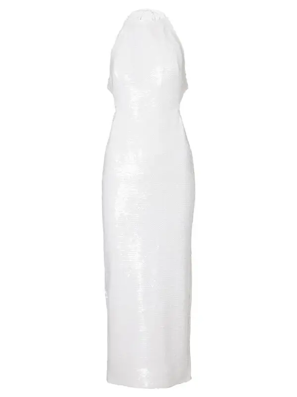 THE NEW ARRIVALS ILKYAZ OZEL Cindy Sequined Halterneck Midi Dress - White