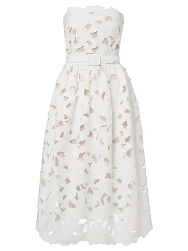 Oscar De La Renta Lace Bustier Midi Dress - White