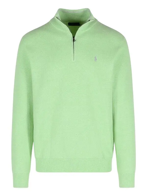 Ralph Lauren Light Cotton Quarter Zip Sweater - Green