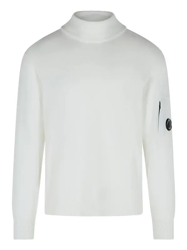 C.P. COMPANY Lens Virgin Wool Blend Turtleneck Sweater - White