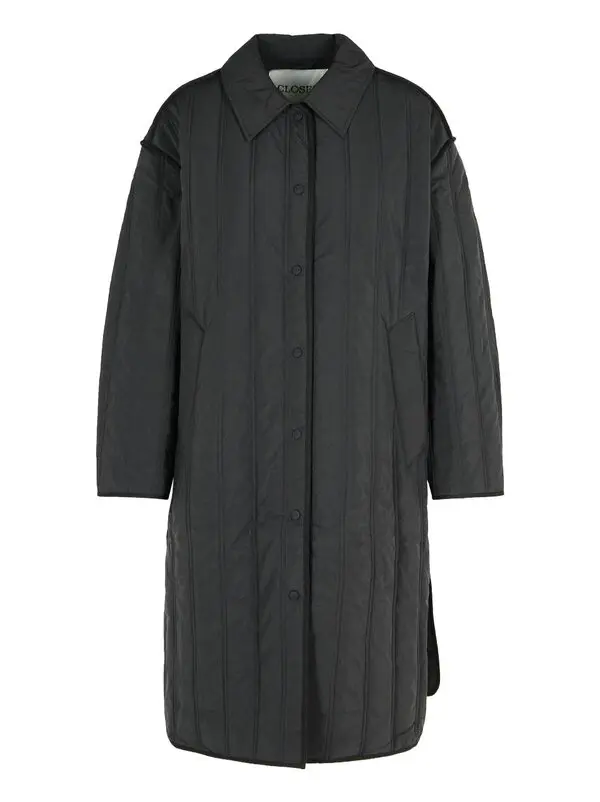 Closed Quilted Nylon Coat - Black