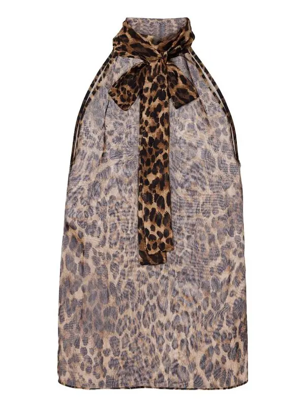 NILI LOTAN Alla Tie-neck Leopard-print Silk Top - Multicoloured