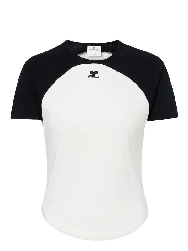 COURREGES Circle Contrast Cotton Jersey T-shirt - White