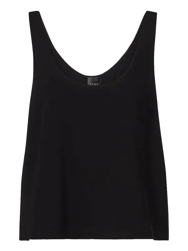 LESET Ari Cropped Crepe Tank Top - Black