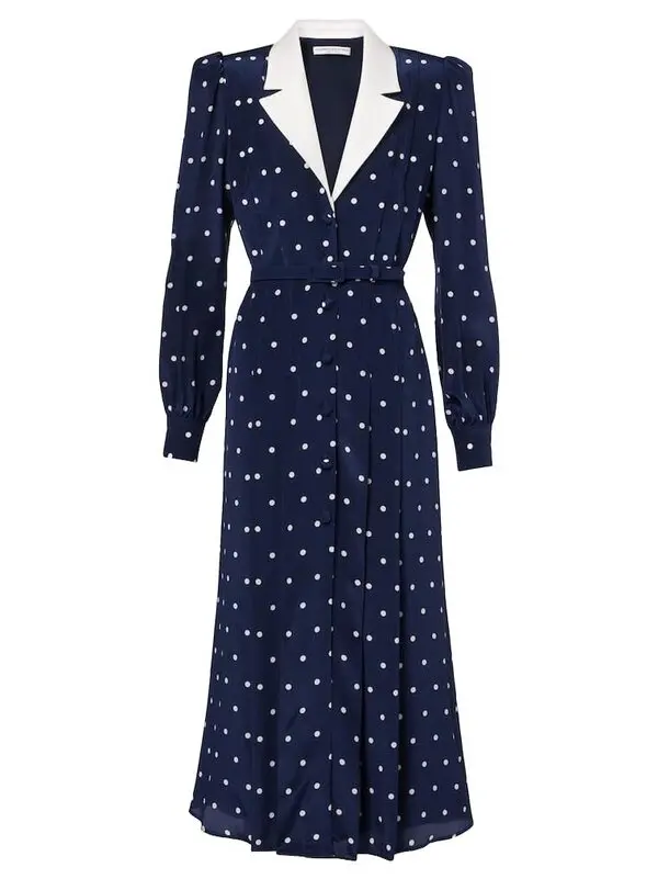 Alessandra Rich Polka-dot Silk Satin Shirt Dress - Blue