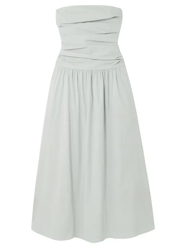 ST. AGNI Strapless Crinkled Cotton-blend Maxi Dress With Tie-back - Silver