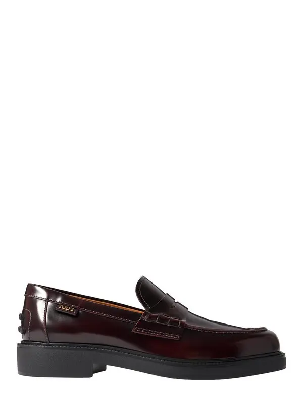 TOD'S Glossed-leather Loafers - Brown
