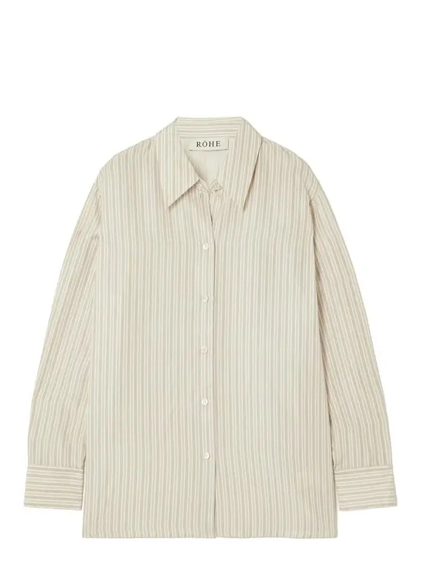 RÓHE Oversized Striped Silk Shirt - Cream