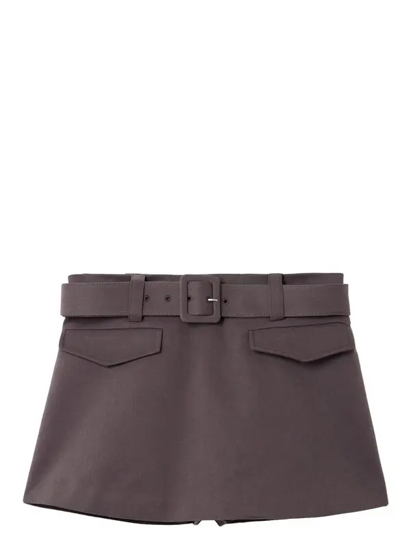 SELF-PORTRAIT Belted Twill Mini Skort - Brown