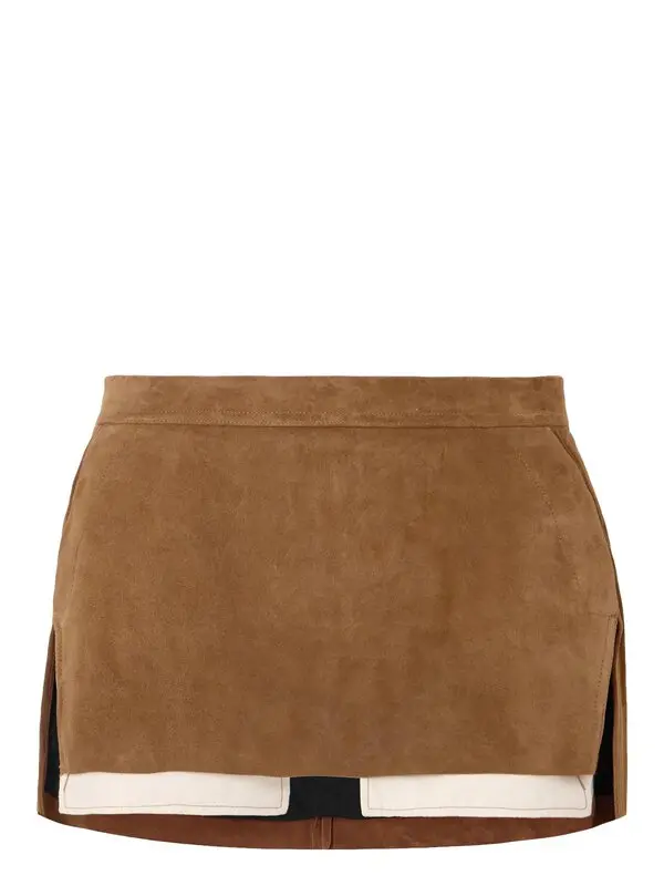 Rick Owens Fog Layered Suede Mini Skirt - Brown