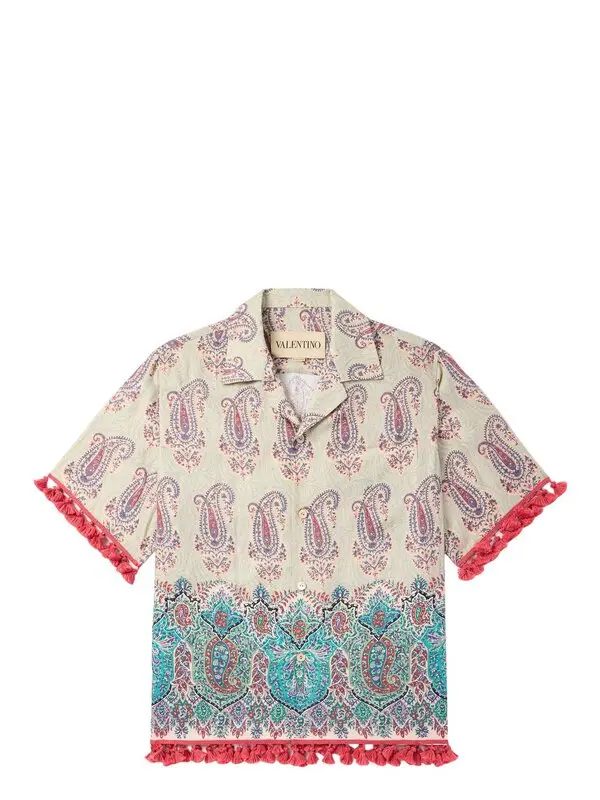 Valentino Garavani Voyage Imaginaire Camp-collar Tasseled Paisley-print Linen Shirt - Pink
