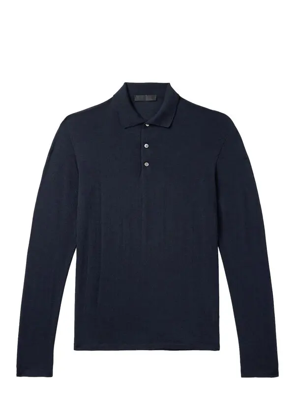 SAMAN AMEL Slim-fit Wool Polo Shirt - Blue
