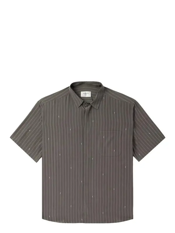Saint Laurent Striped Silk Crepe De Chine Shirt - Gray