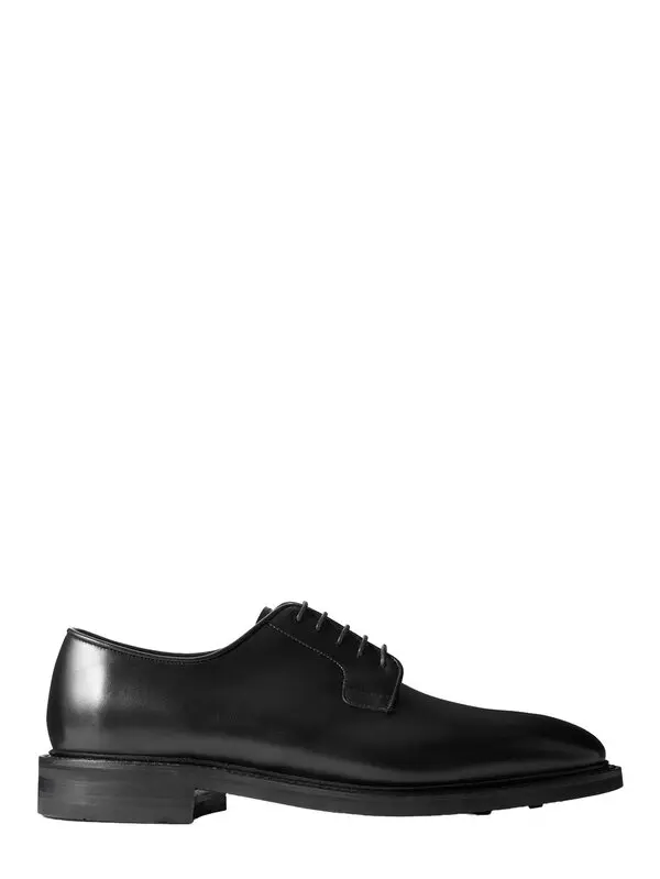 MORJAS Plain Toe Leather Derby Shoes - Black