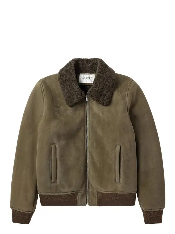 Saint Laurent Shearling Blouson Jacket - Green