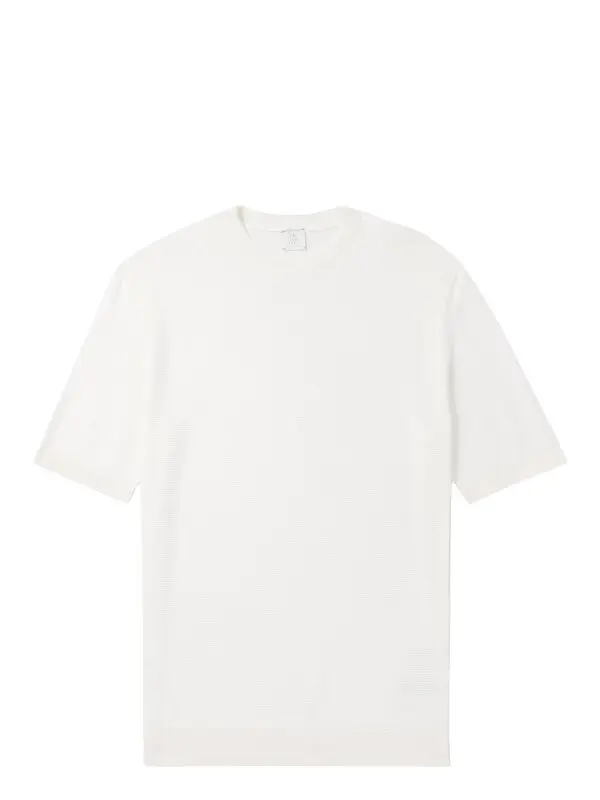 Eleventy Slim-fit Ribbed Cotton T-shirt - White
