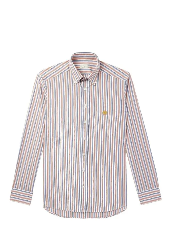 Etro Roma Slim-fit Button Down-collar Striped Linen-poplin Shirt - Red